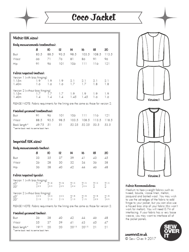 Coco Jacket 2017 Metric Imperial Conversion Chart | PDF | Fashion ...