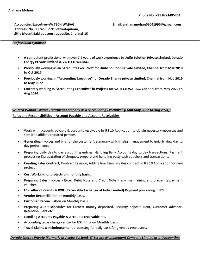 Archana _ Resume (1)-3 | PDF | Accounts Payable | Voucher