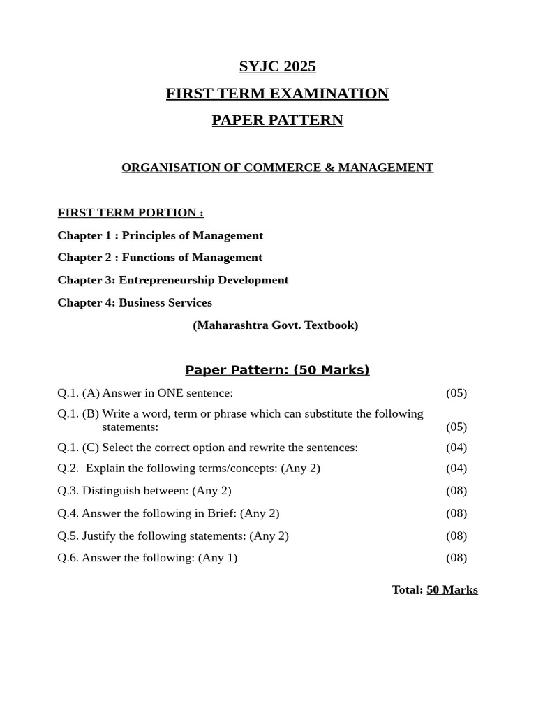 12th Ocm First Term Portion 0 Paper Pattern 2025-26 | PDF