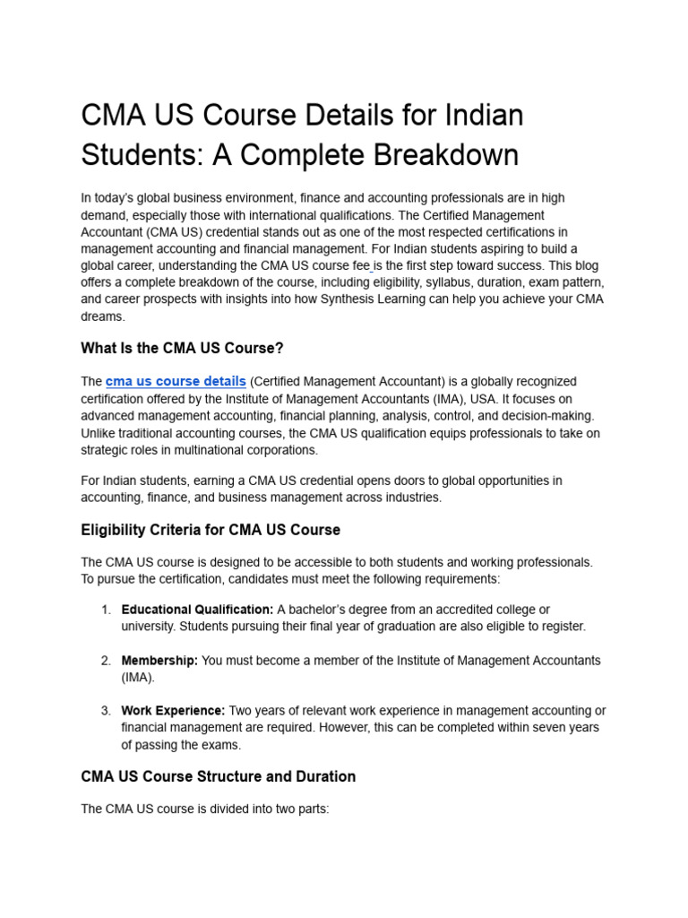 CMA US Course Details for Indian Students_ a Complete Breakdown | PDF ...
