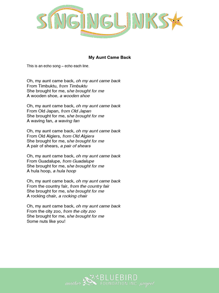 LYRICS My Aunt Came Back | PDF