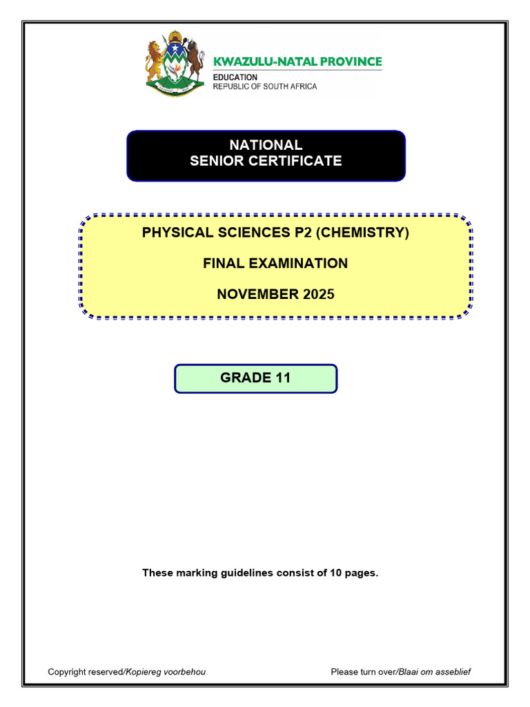 FINAL Marking Guidline Grade 11 P2 November 2025 | PDF | Intermolecular ...