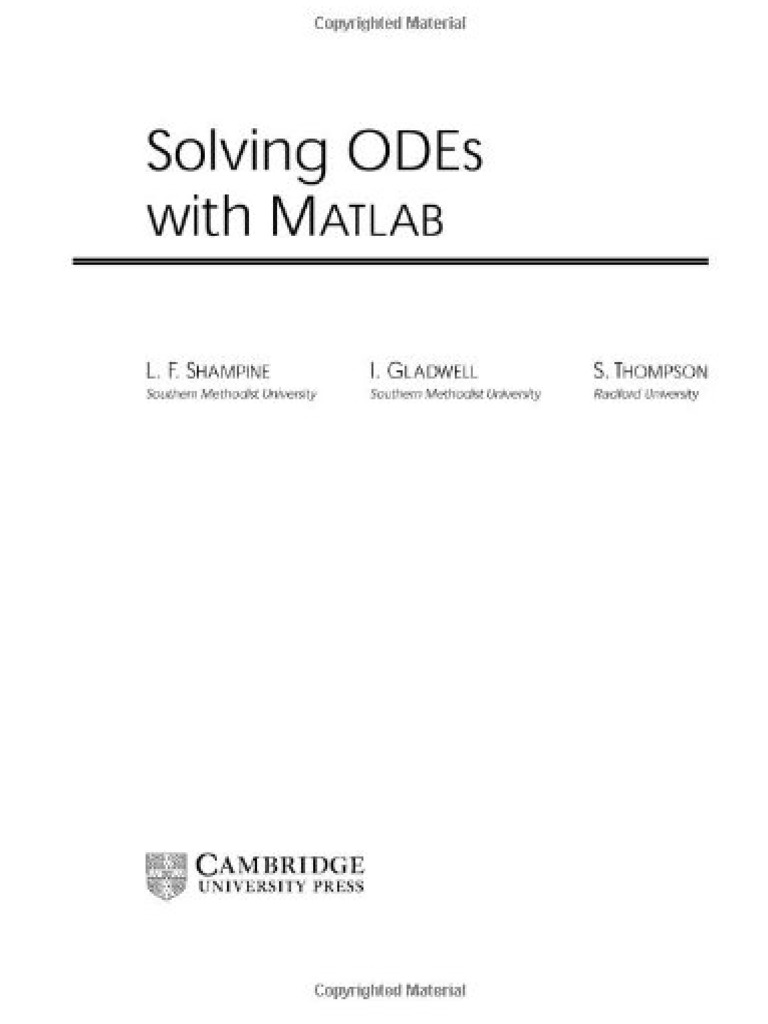 Solving Odes With Matlab L F Shampine I Gladwell S Thompson | PDF ...