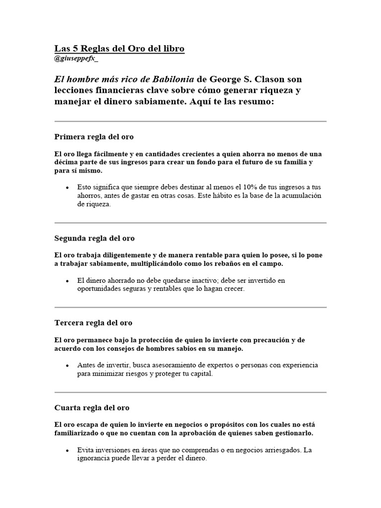 Las 5 Reglas Del Oro Del Libro | PDF | Inversiones | Comerciante (Finanzas)