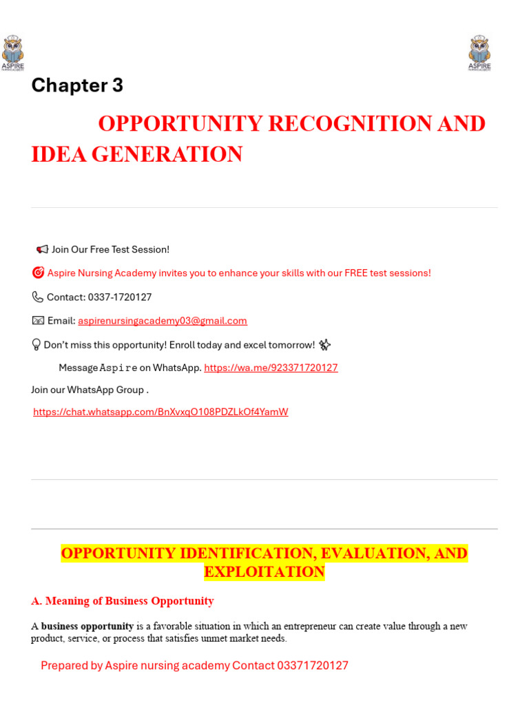 Entrepreneur CH 3 Prepared by Aspire Nursing Academy | PDF | Brand ...