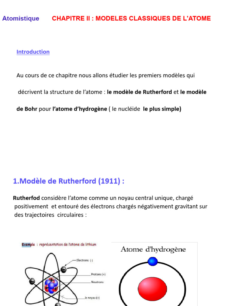 Modèles atomiques : Rutherford et Bohr | PDF | Spectre ...