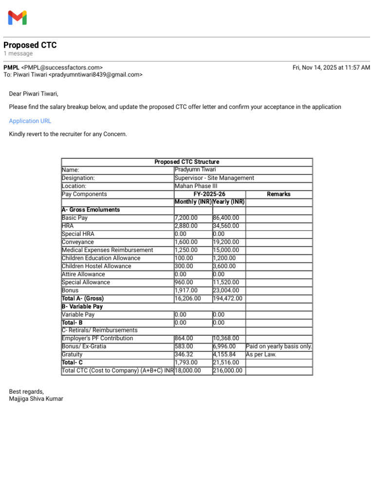 Gmail - Proposed CTC (1) | PDF | Employee Relations | Business