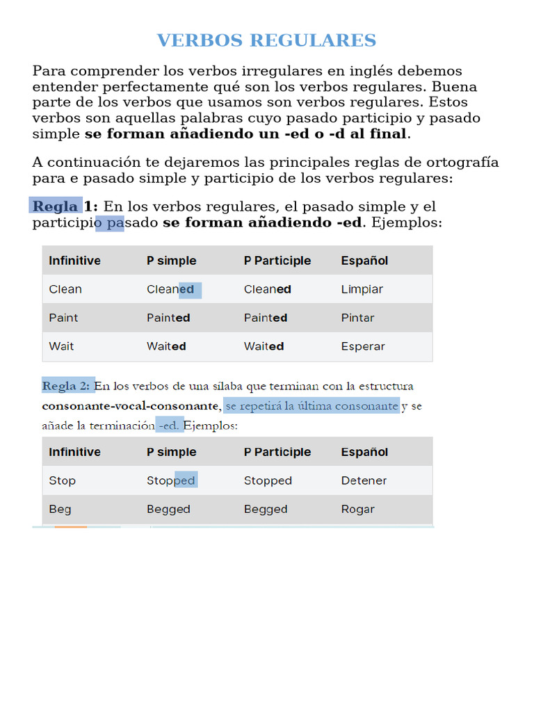 Verbos Regulares | PDF