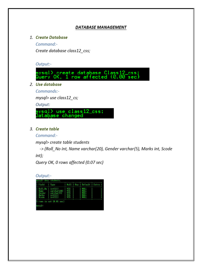 Doc 2 Database Management SQL | PDF | Table (Database) | Databases