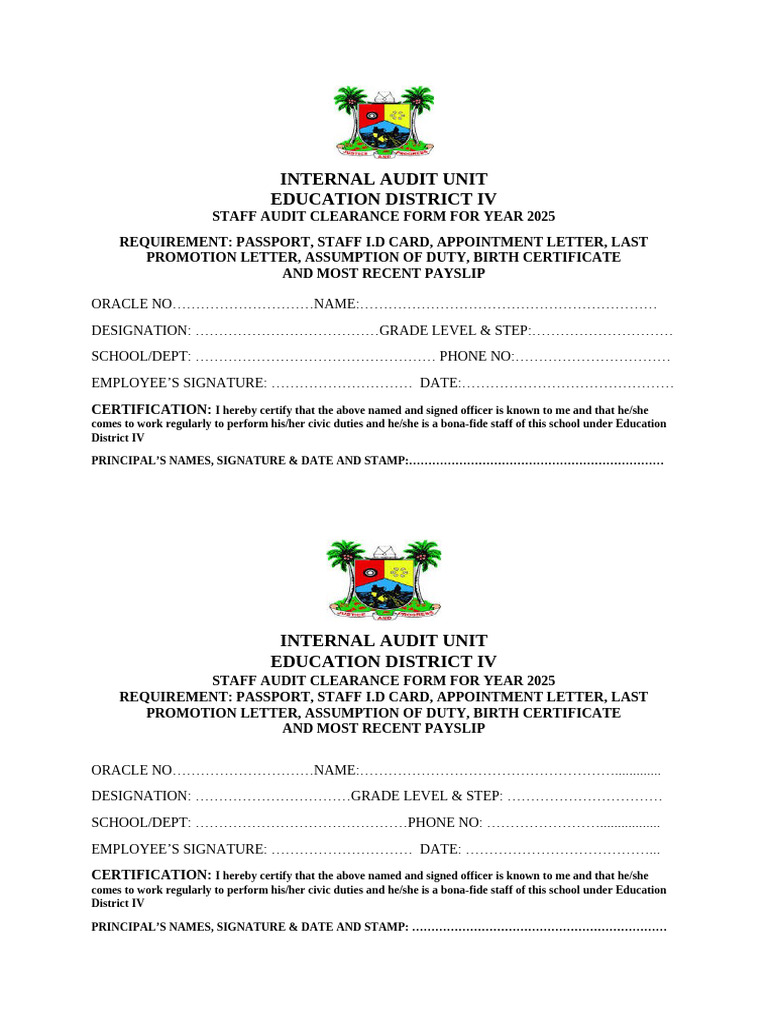 Staff Audit Clearance Form-2 | PDF