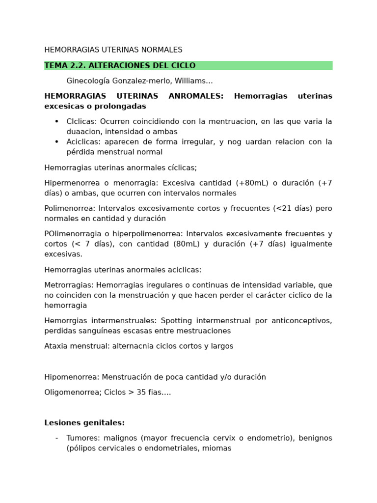Hemorragias Uterinas Anormales: Guía Completa | PDF | Menstruación | Útero