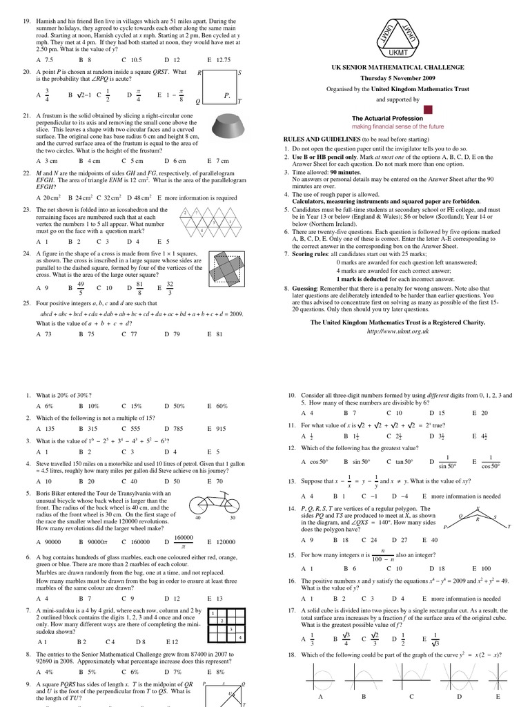 UKMT Senior Math Challenge questions | PDF | Geometry | Space