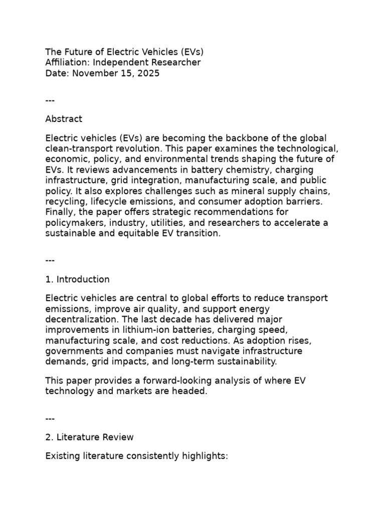 The Future of Electric Vehicle | PDF | Electric Vehicle | Economies
