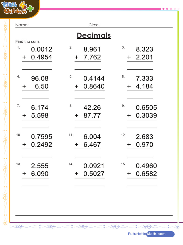 Addition of Decimals Worksheet | PDF