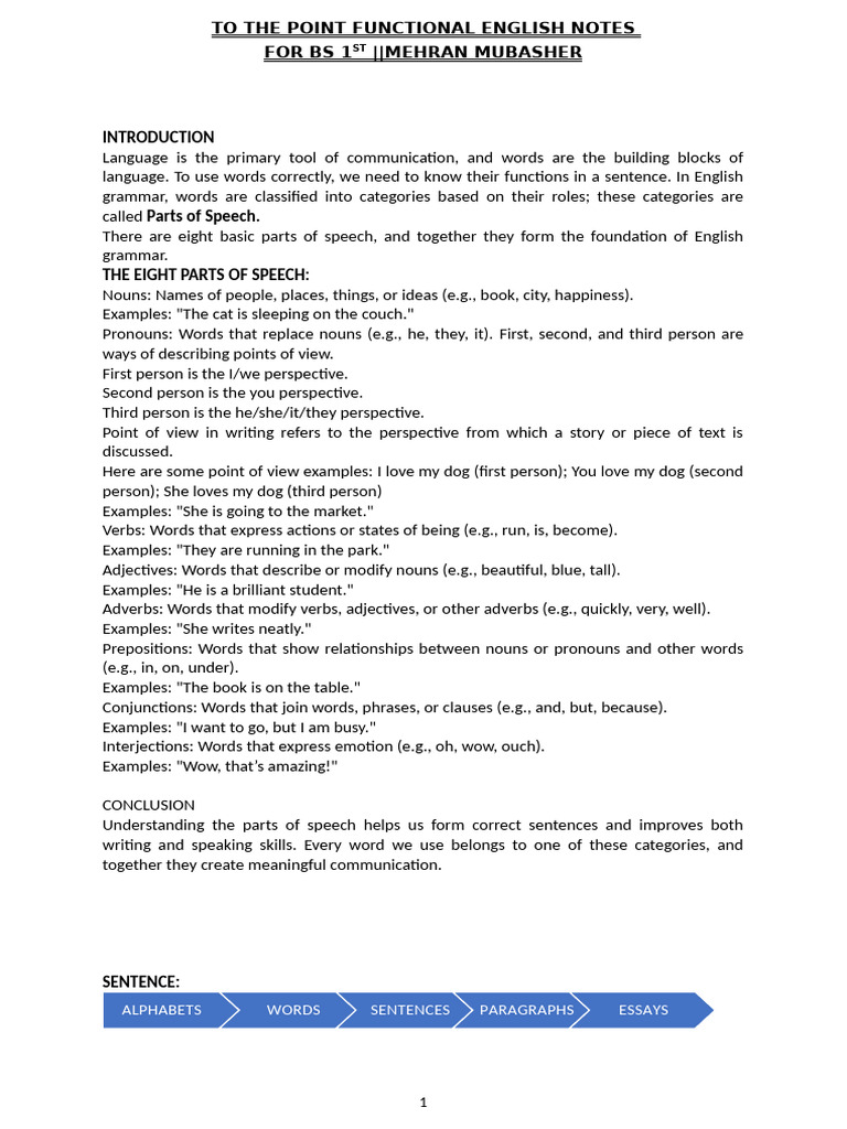 Functional English Grammar Notes | PDF | Adverb | Noun