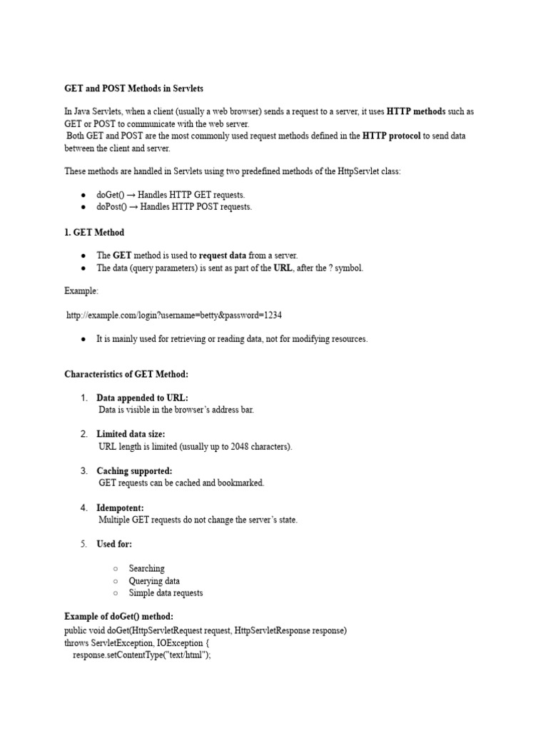 GET and POST Methods in Servlets | PDF | Networking | Internet & Web