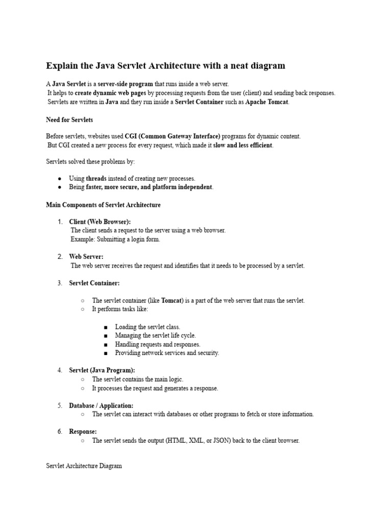 Explain The Java Servlet Architecture With A Neat Diagram | PDF | Networking | Internet & Web