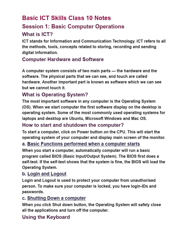 Basic ICT Skills Class 10 | PDF | Educational Technology | Computer Virus