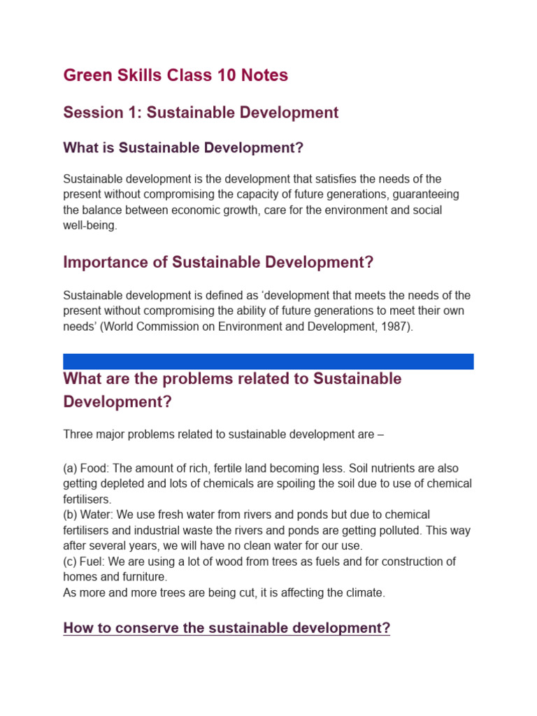 Green Skills Class 10 Notes | PDF | Sustainability | Sustainable ...