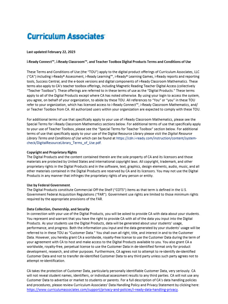 IReady Terms of Use | PDF | Indemnity | Private Law