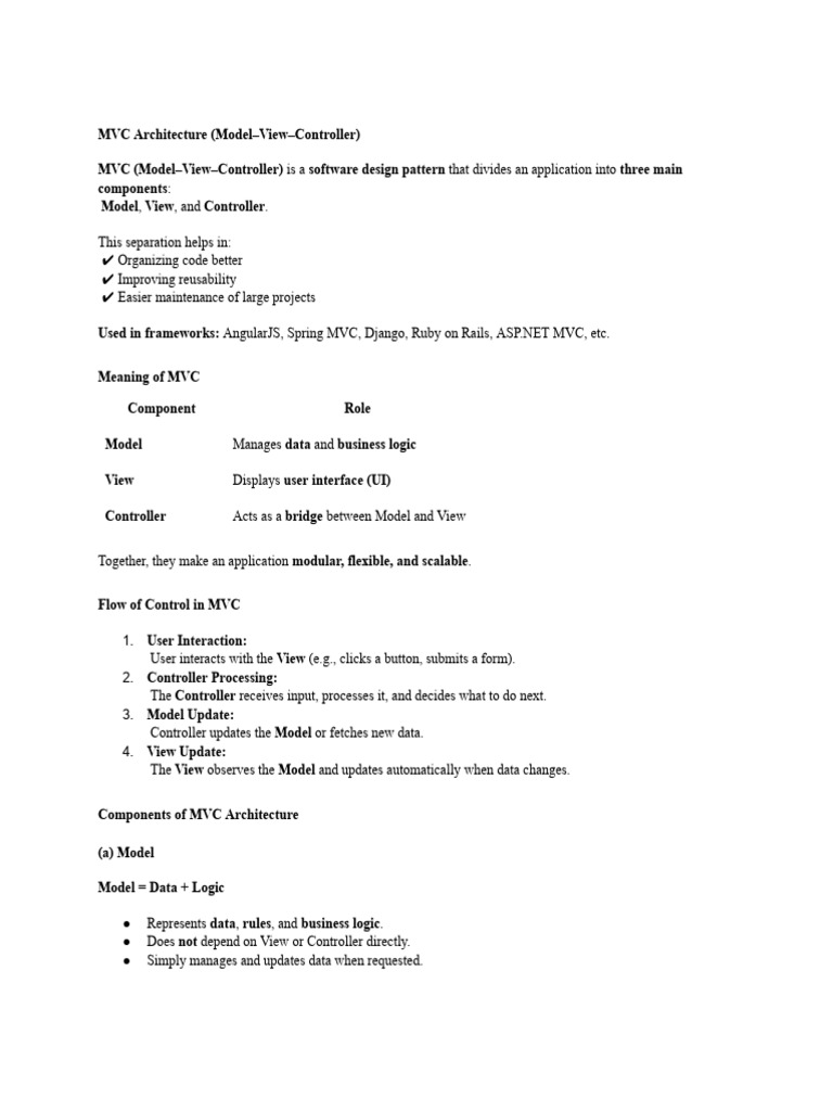 MVC Architecture (Model–View–Controller) | PDF | Model–View–Controller ...