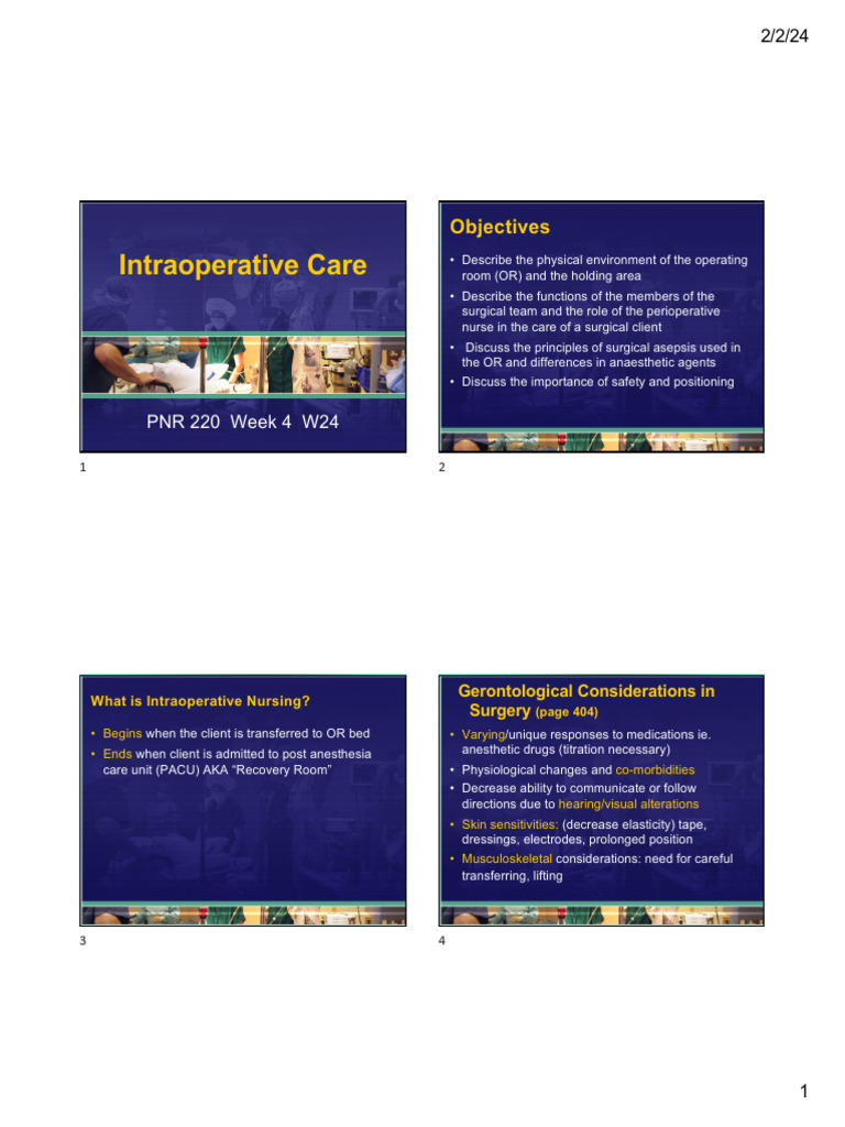 Intraoperative Nursing Care W24 | PDF | Anesthesia | Surgery