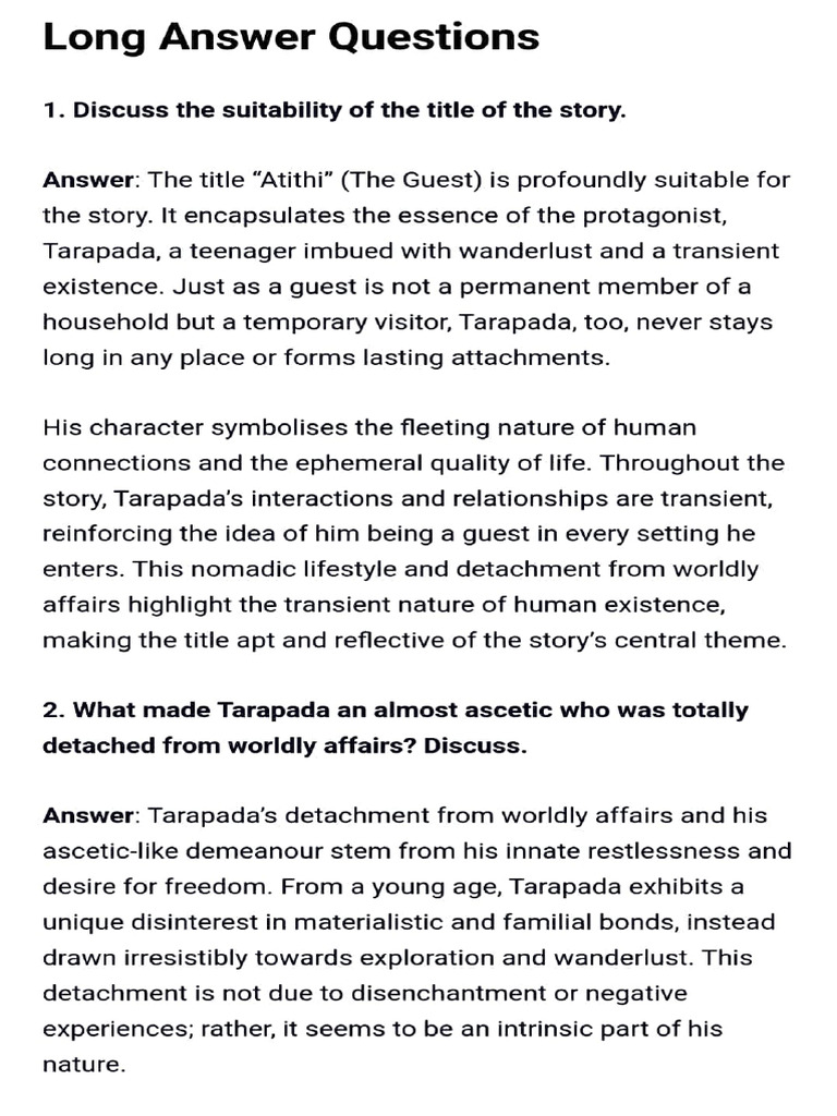 Atithi, Rabindranath Tagore | PDF | Love | Psychology