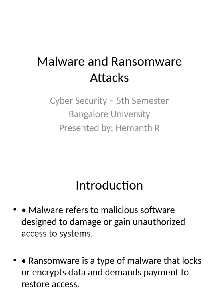 Malware and Ransomware Attacks Presentation HemanthR | PDF