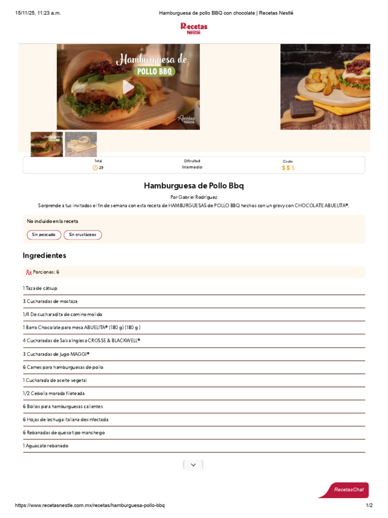 Hamburguesa de Pollo BBQ | PDF | Hamburguesas | Salsa