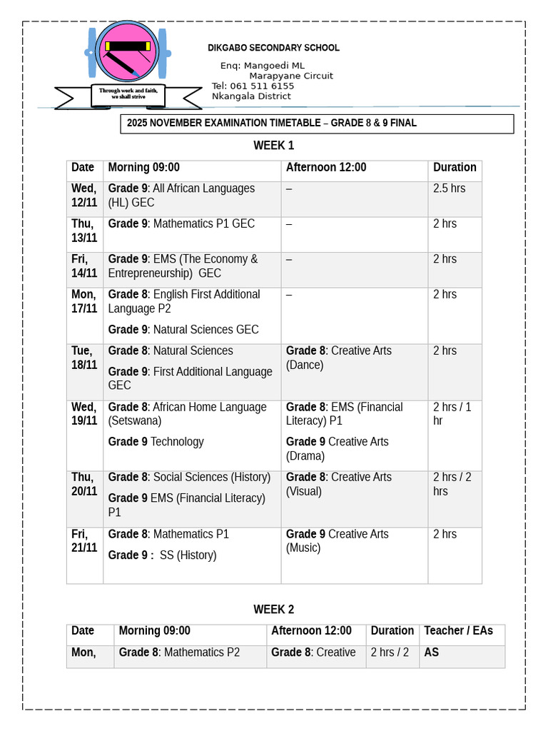 2025 November Examination Timetabl1 (1) ... | PDF