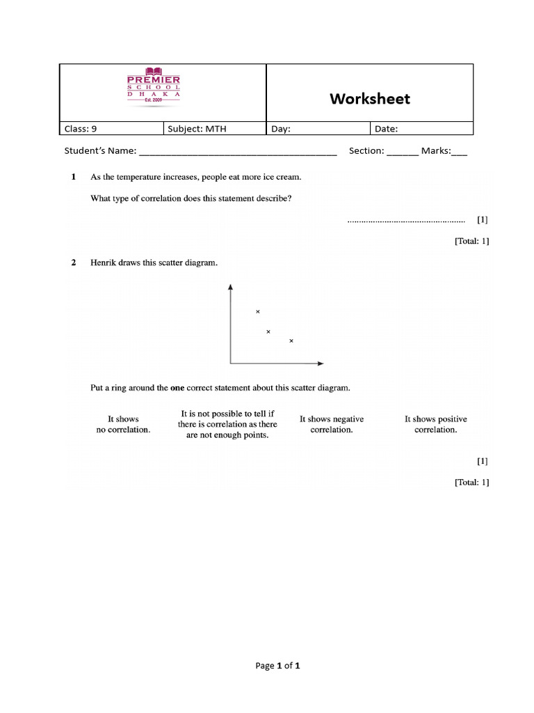WS CL9 Statistics Scatter Plot | PDF | Scatter Plot
