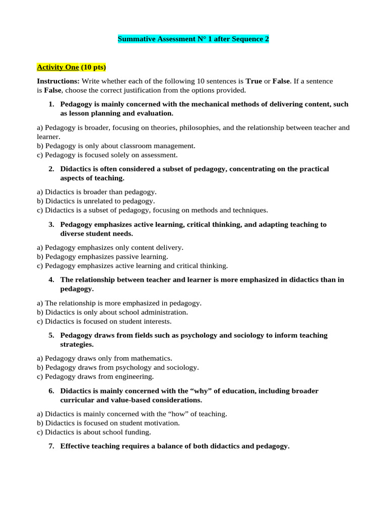 Summative Assessment #1 TEFL After Sequence 2 | PDF | Pedagogy | Learning
