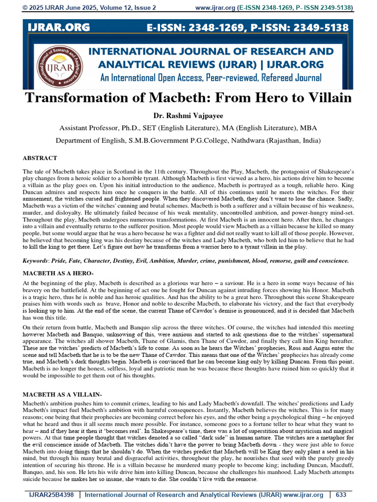 Transformation of Macbeth From Hero To V | PDF | Macbeth ...