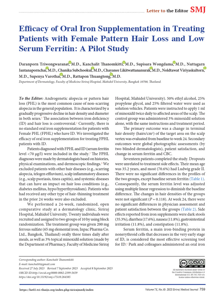 Oral Iron for Female Hair Loss Study | PDF | Hair Loss | Dermatology