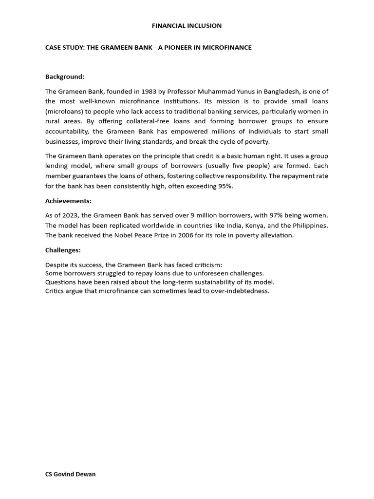 Grameen Bank: Microfinance Success Story | PDF | Grameen Bank ...