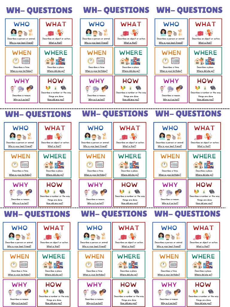 WH Questions Classroom Poster in Purple Colorful Style | PDF
