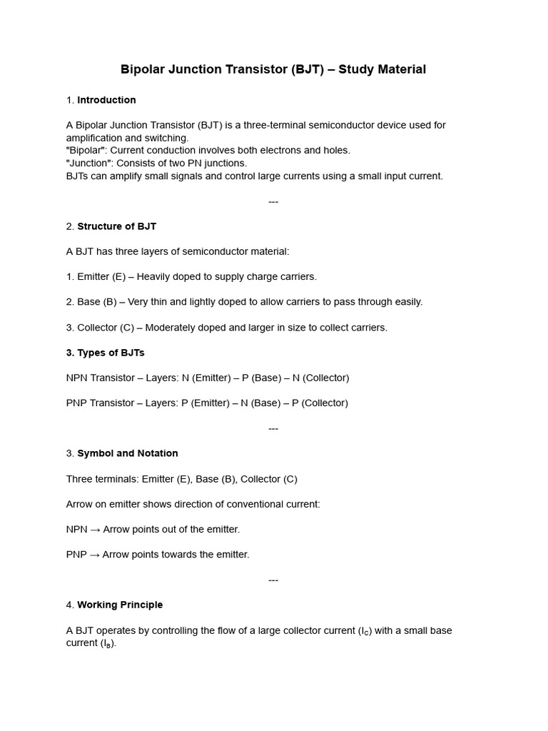 BJT Basics: Structure, Types, and Operation | PDF | Bipolar Junction ...