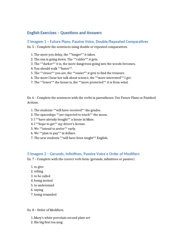 English Grammar Exercises and Answers | PDF | Linguistics | Syntax