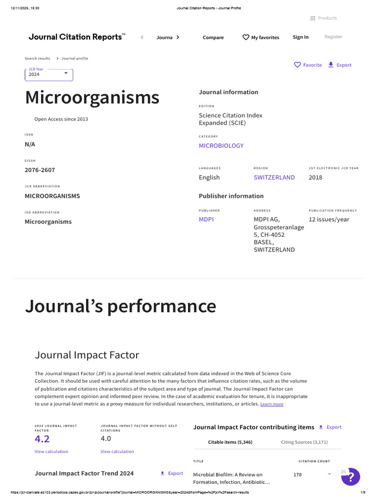 Journal Citation Reports - Microorganisms | PDF | Scholarly ...