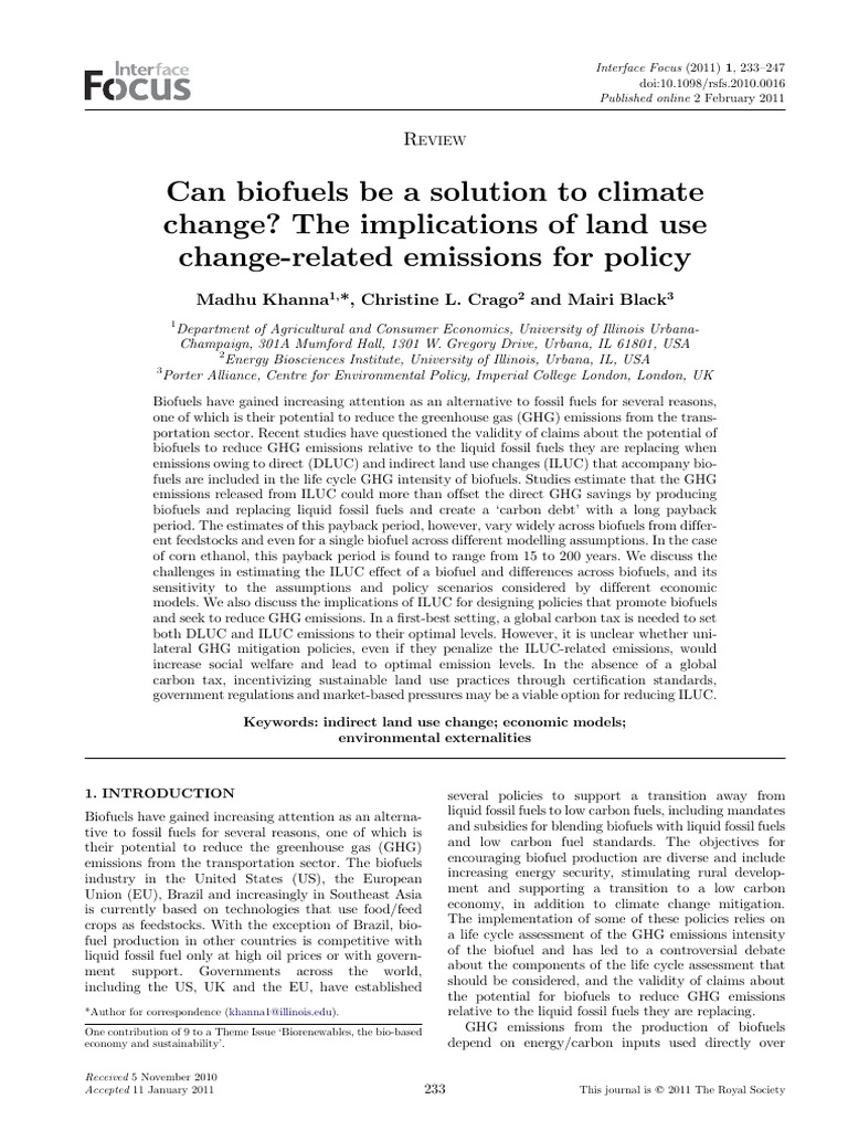 Khanna Et Al 2011 Can Biofuels Be A Solution To Climate Change The ...