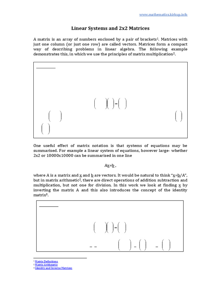 Understanding 2x2 Matrix Systems | PDF | Matrix (Mathematics) | System ...