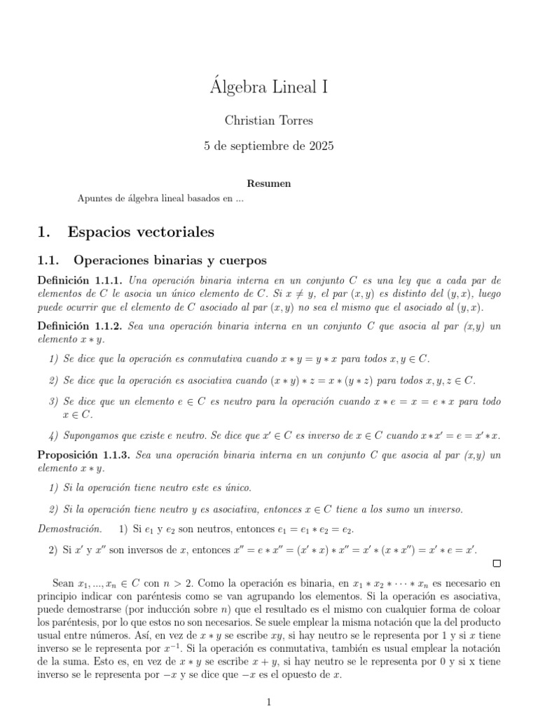 Apuntes de Álgebra Lineal I | PDF | Mapa lineal | Espacio vectorial