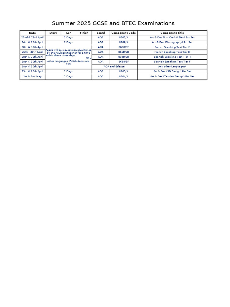 Examination Timetable Summer 2025 | PDF | Schools | Educational ...