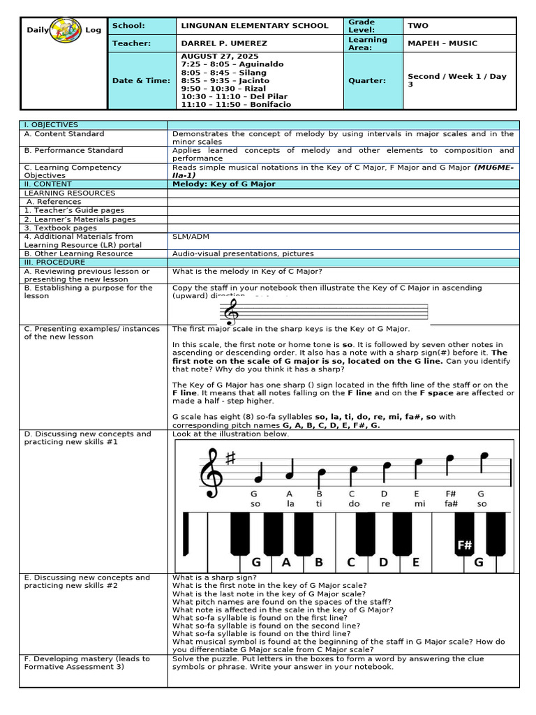 Dll Quarter 2 Week 1 Day 3 | PDF | Scale (Music)