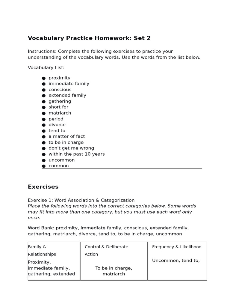 Vocabulary Practice: Family & Relationships | PDF