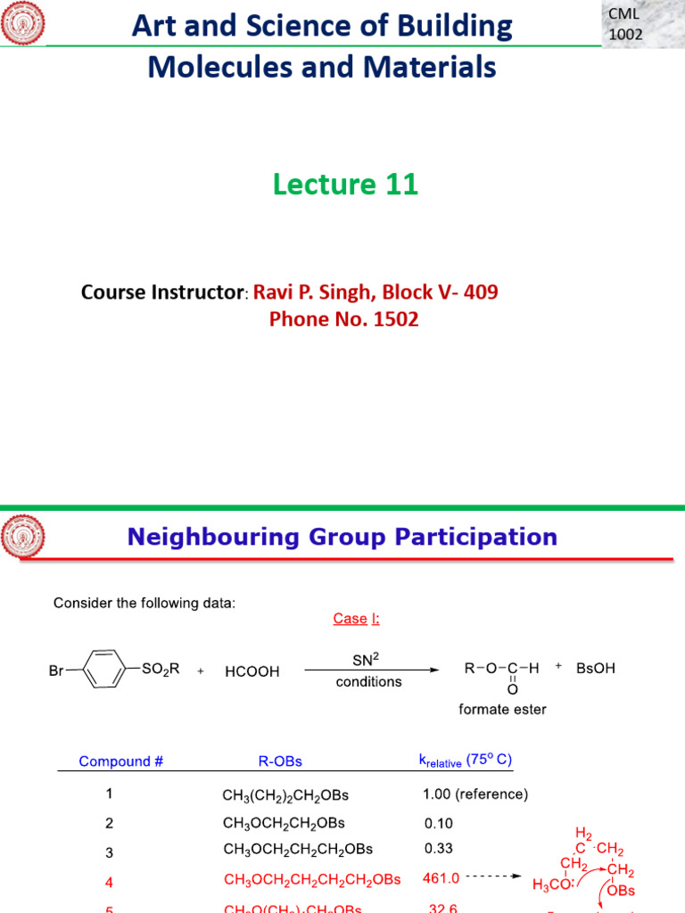 Lecture 11 (CML 1002) | PDF | Chemical Reactions | Organic Reactions