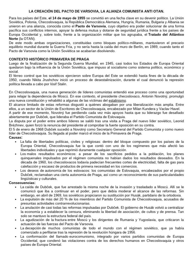 La Creación Del Pacto de Varsovia | PDF | pacto de Varsovia ...