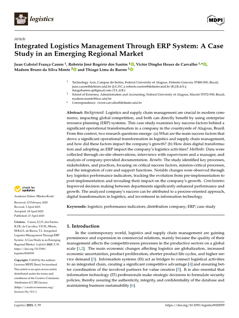 Logistics 09 00059 v2 | PDF | Enterprise Resource Planning | Methodology