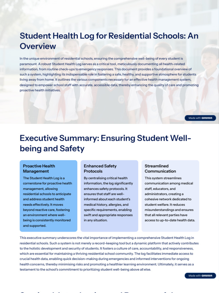 Student Health Log for Residential Schools | PDF | Well Being