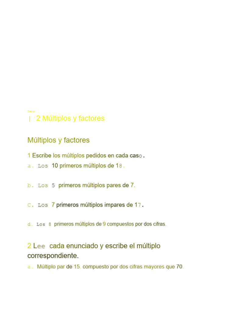 Múltiplos y factores: Ejercicios prácticos | PDF | Matemáticas ...